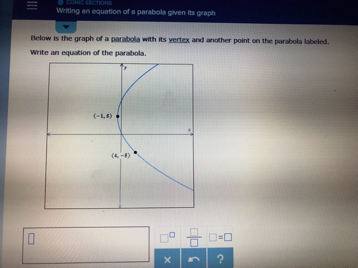 Solved ? CONIC SECTIONS Writing an equation of a parabola | Chegg.com