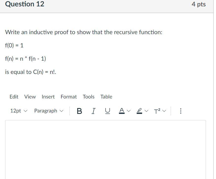 Solved Question 12 4 pts Write an inductive proof to show | Chegg.com