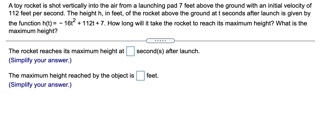 Solved A toy rocket is shot vertically into the air from a | Chegg.com
