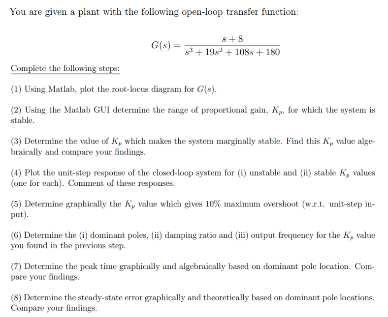Solved You are given a plant with the following open-loop | Chegg.com