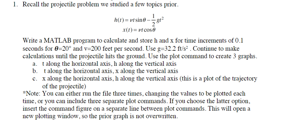 Solved 1. Recall the projectile problem we studied a few | Chegg.com