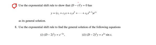 Solved Use the exponential shift rule to show that (D - rty | Chegg.com