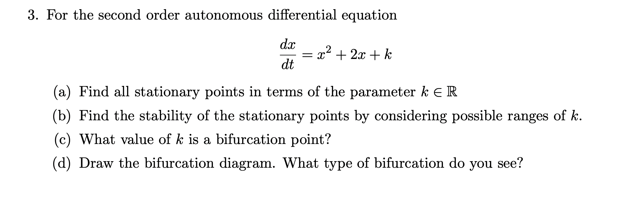 Solved 3. For the second order autonomous differential | Chegg.com