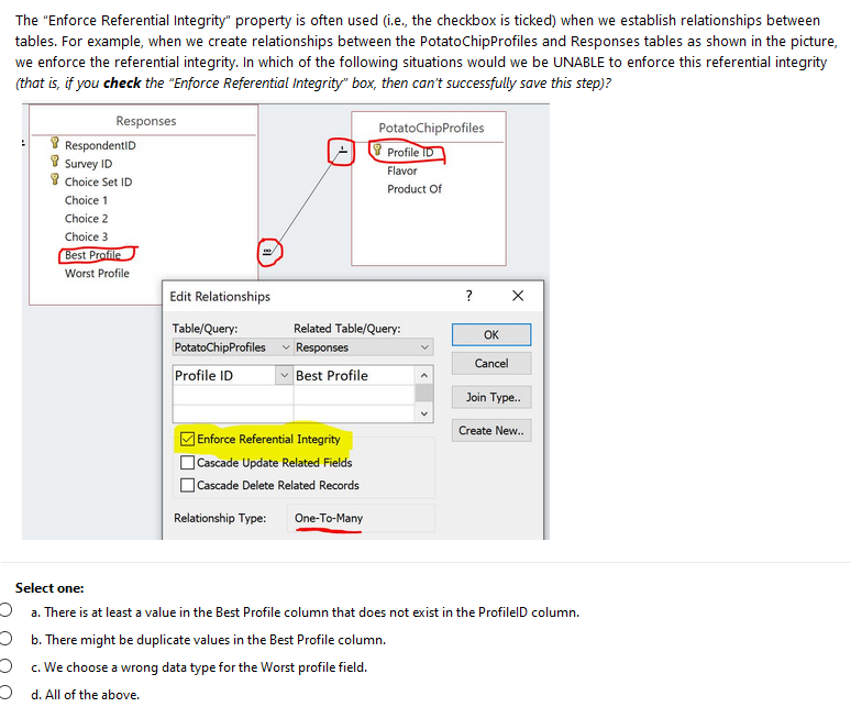 Solved The "Enforce Referential Integrity" property is often | Chegg.com