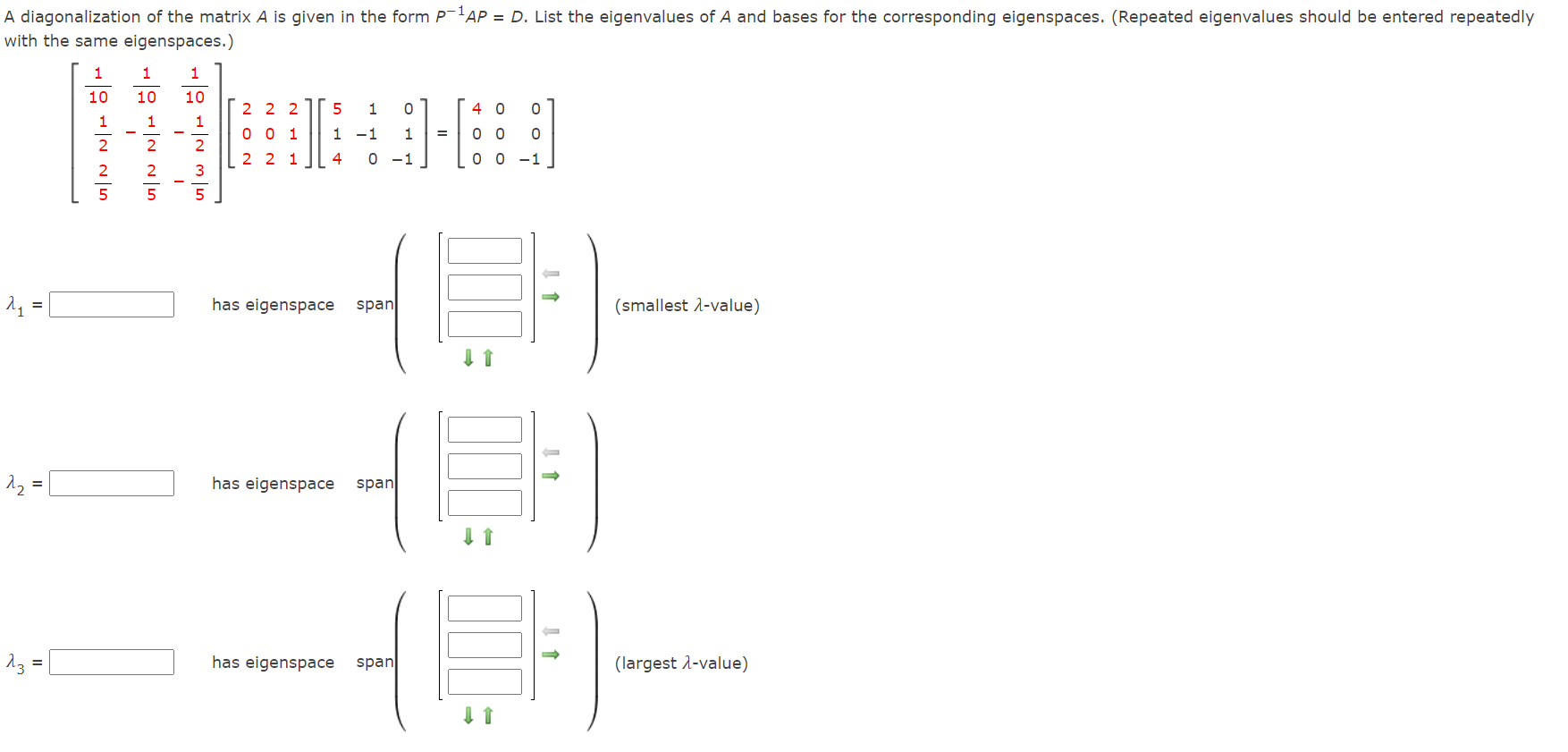 Solved A diagonalization of the matrix A is given in the | Chegg.com