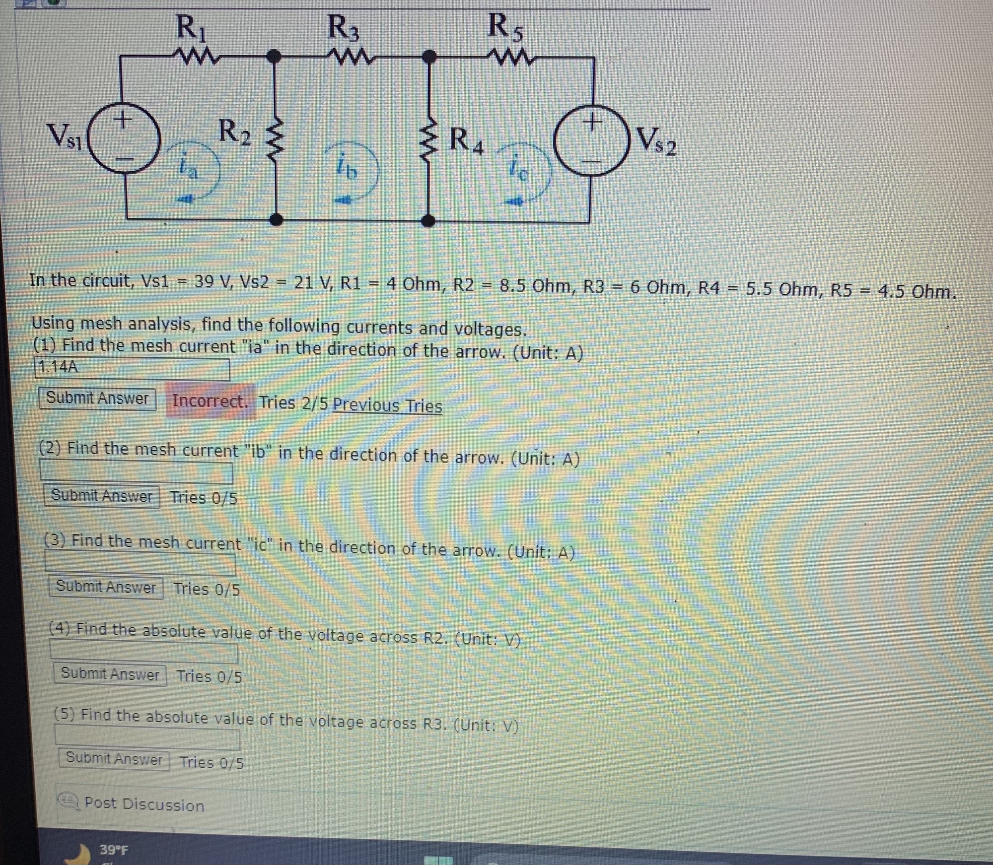 Solved In the circuit, Vs1=39 V,Vs2=21 | Chegg.com