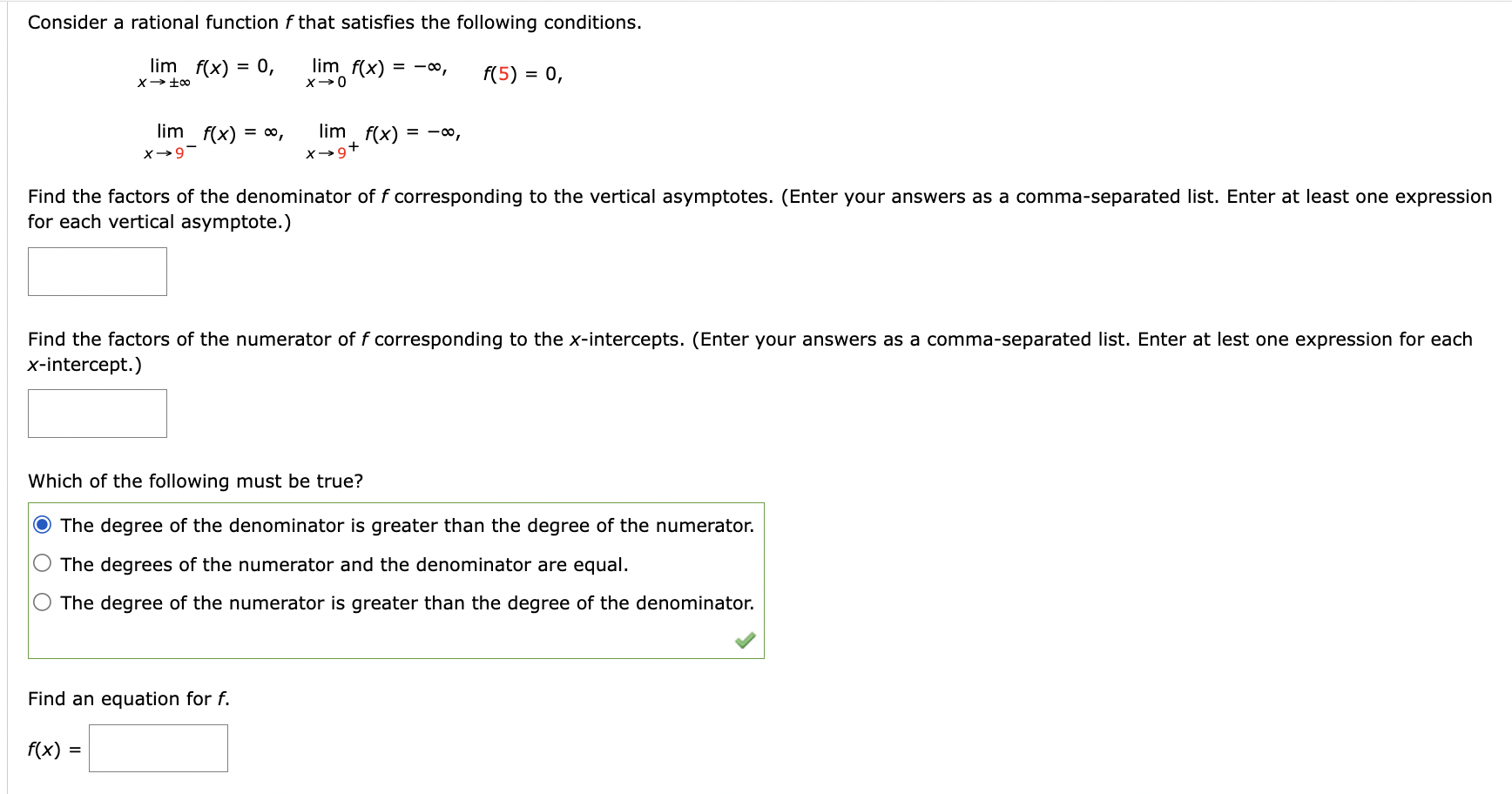 Solved Consider a rational function f that satisfies the | Chegg.com