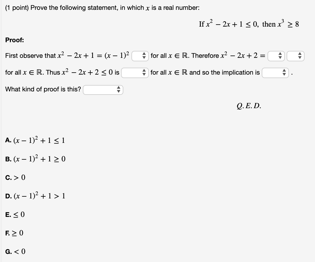 Solved (1 point) Prove the following statement, in which x | Chegg.com
