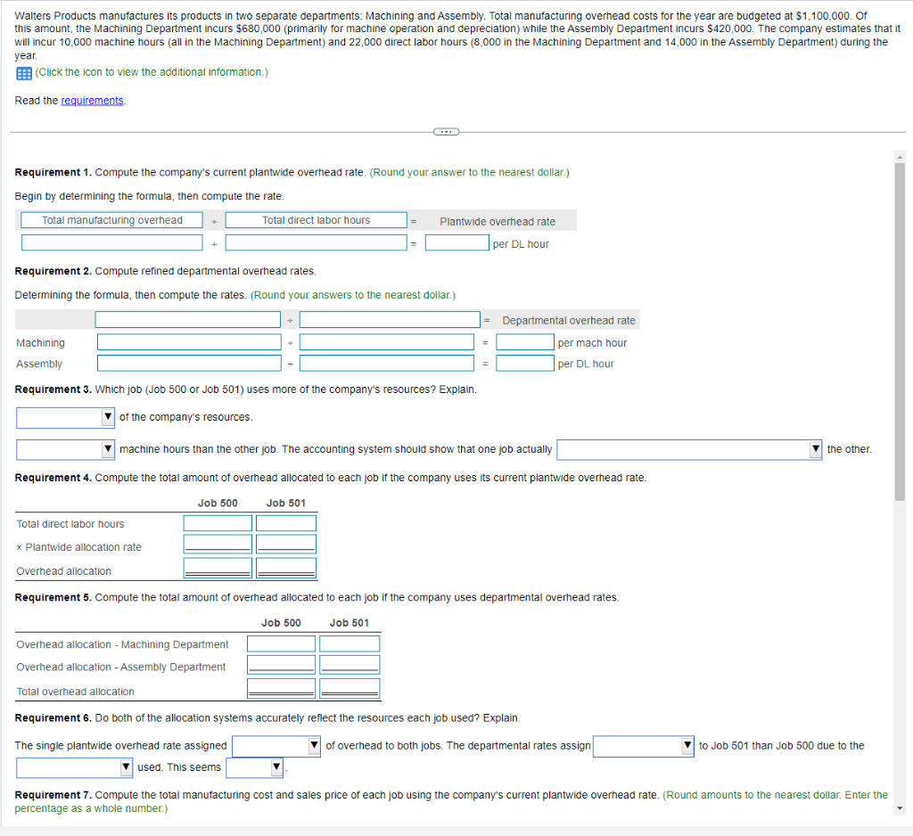 Solved Walters Products manufactures its products in two | Chegg.com