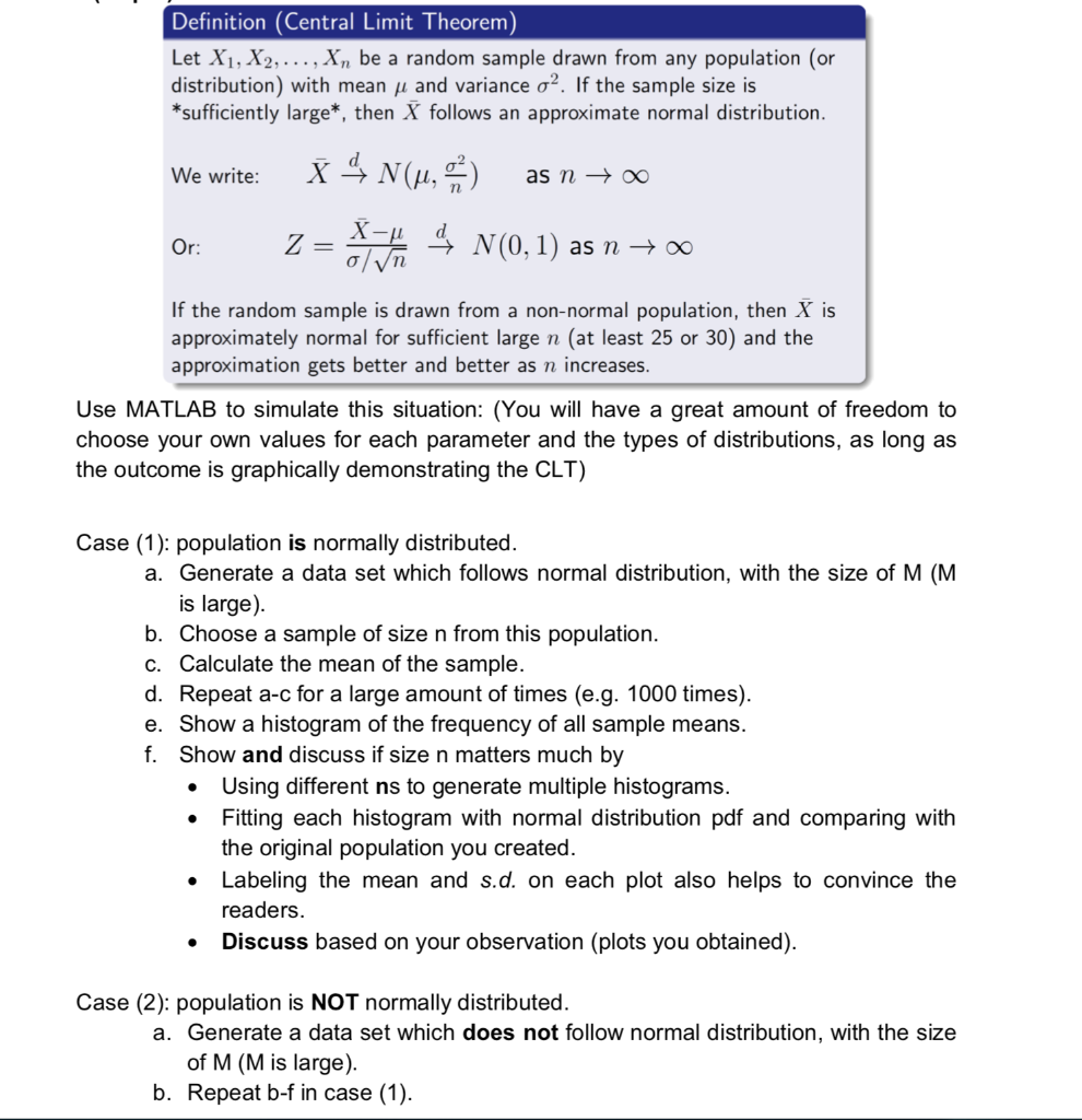 Definition (Central Limit Theorem) Let X1, X2,... . | Chegg.com
