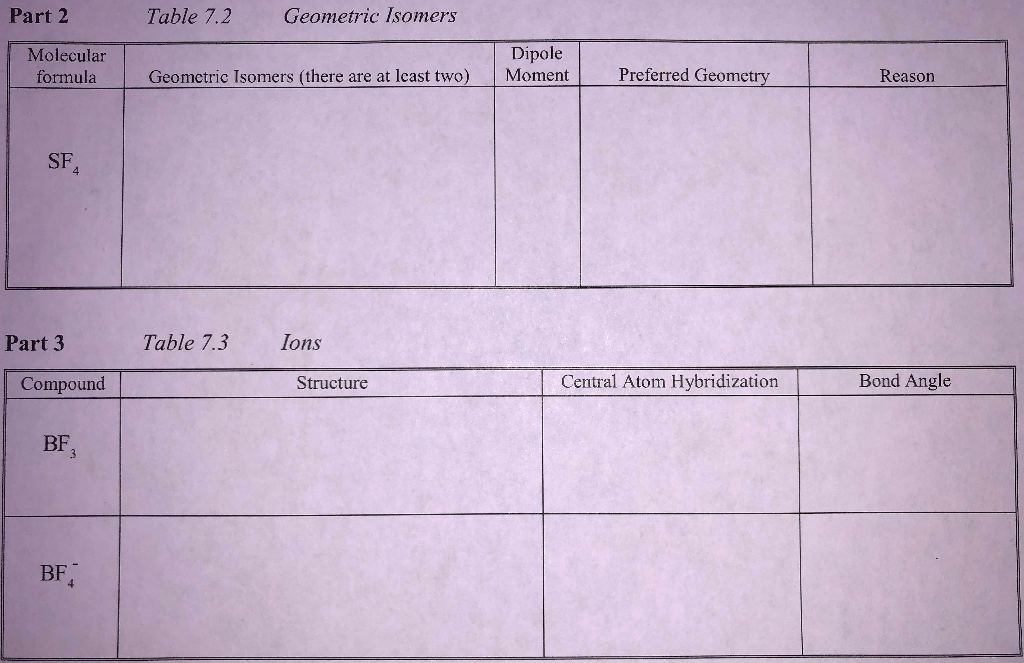 Solved 1. Geometric isomers of SF4, dipole moment, preferred | Chegg.com