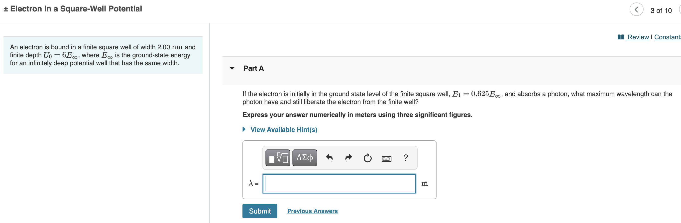 Solved Electron in a Square-Well Potential 3 of 10 Review | | Chegg.com