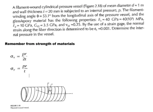 Solved A filament-wound cylindrical pressure vessel (Figure | Chegg.com