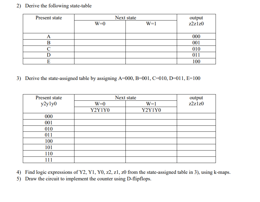 Solved 2) Derive the following state-table Present state | Chegg.com