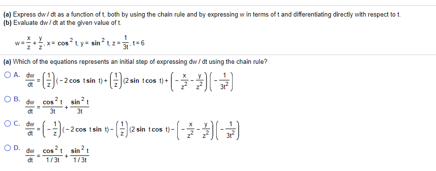 Solved (a) Express dw/ dt as a function of t, both by using | Chegg.com
