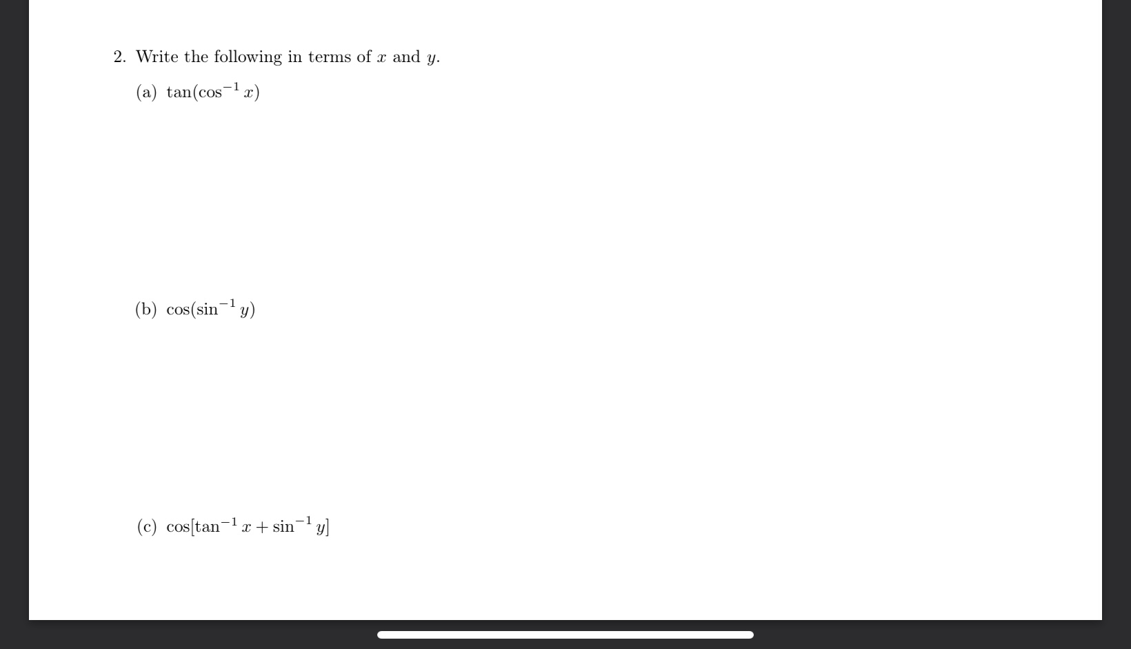 Solved Write the following in terms of x ﻿and | Chegg.com