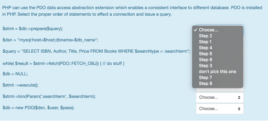 Solved PHP can use the PDO data access abstraction extension | Chegg.com