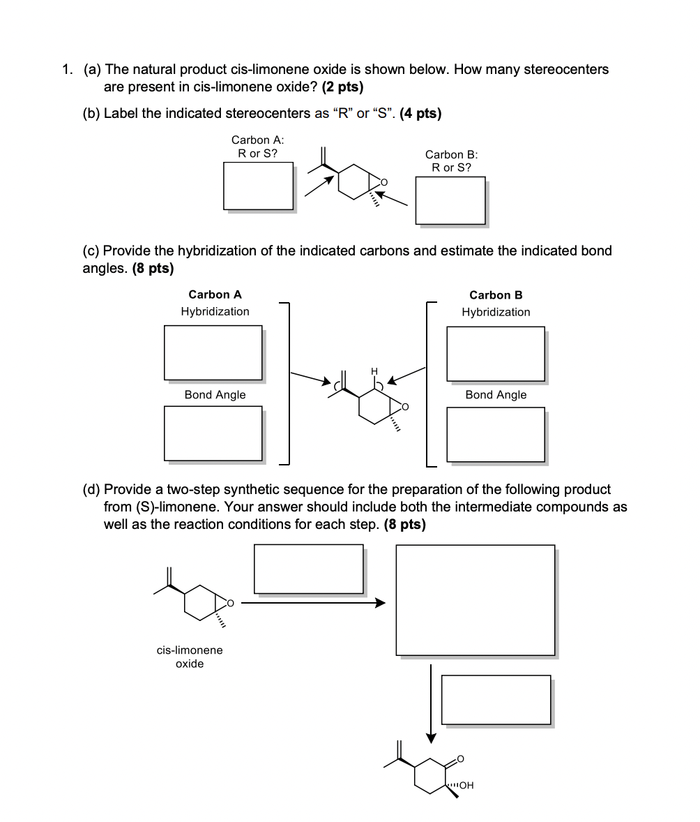 Solved 1. (a) The natural product cis-limonene oxide is | Chegg.com