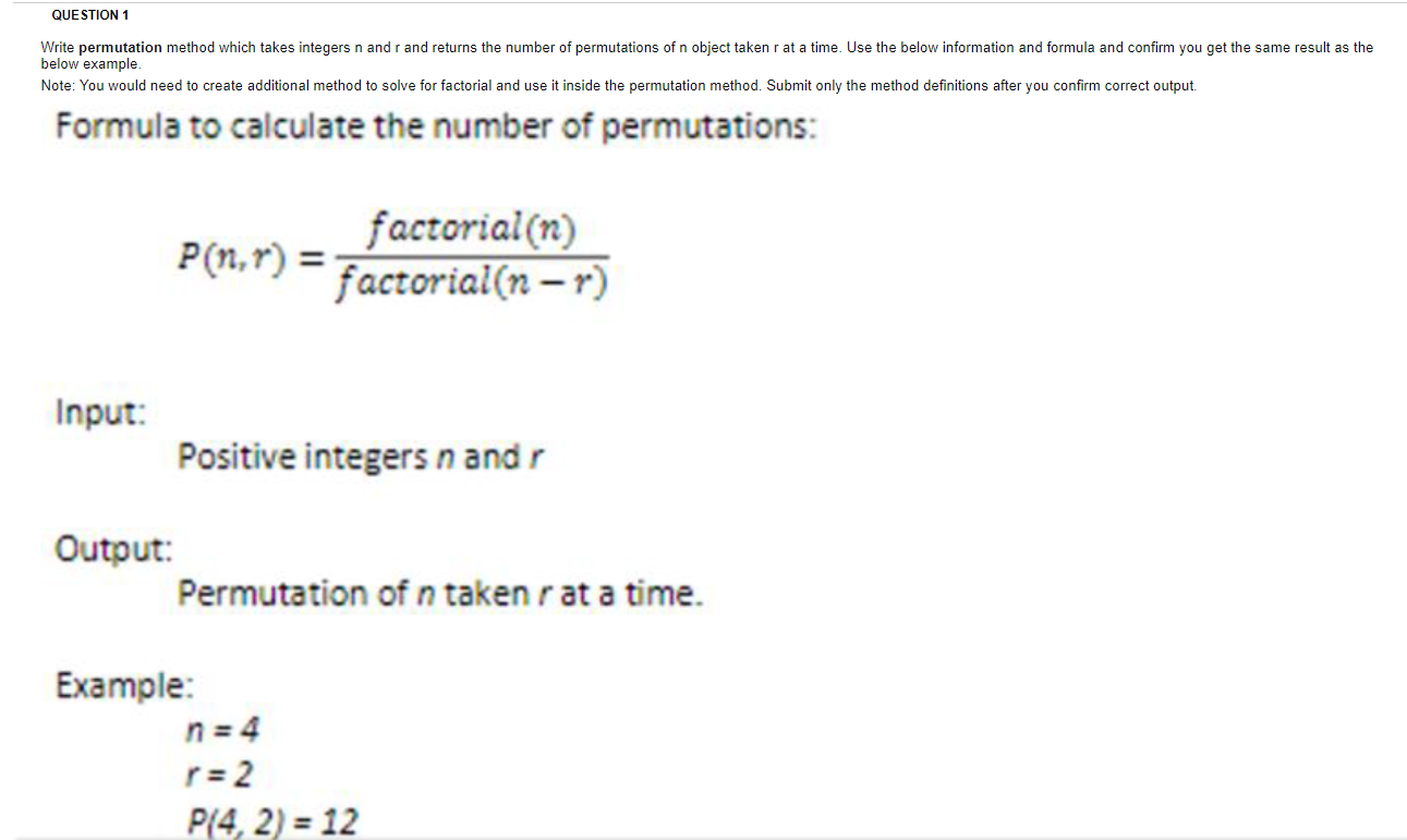 Solved Question 1 Write Permutation Method Which Takes