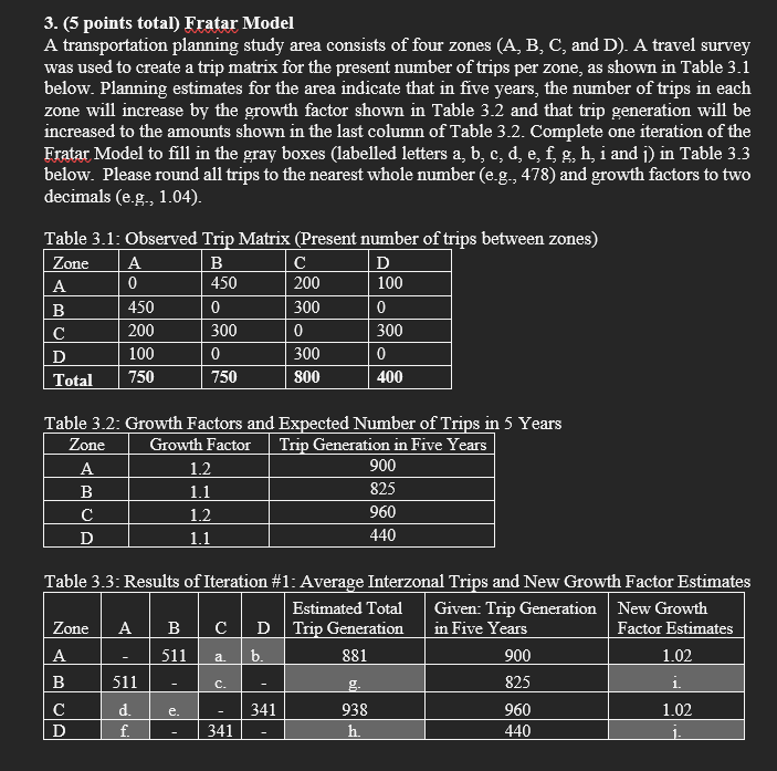 Solved (5 ﻿points total) ﻿Fratar ModelA transportation | Chegg.com