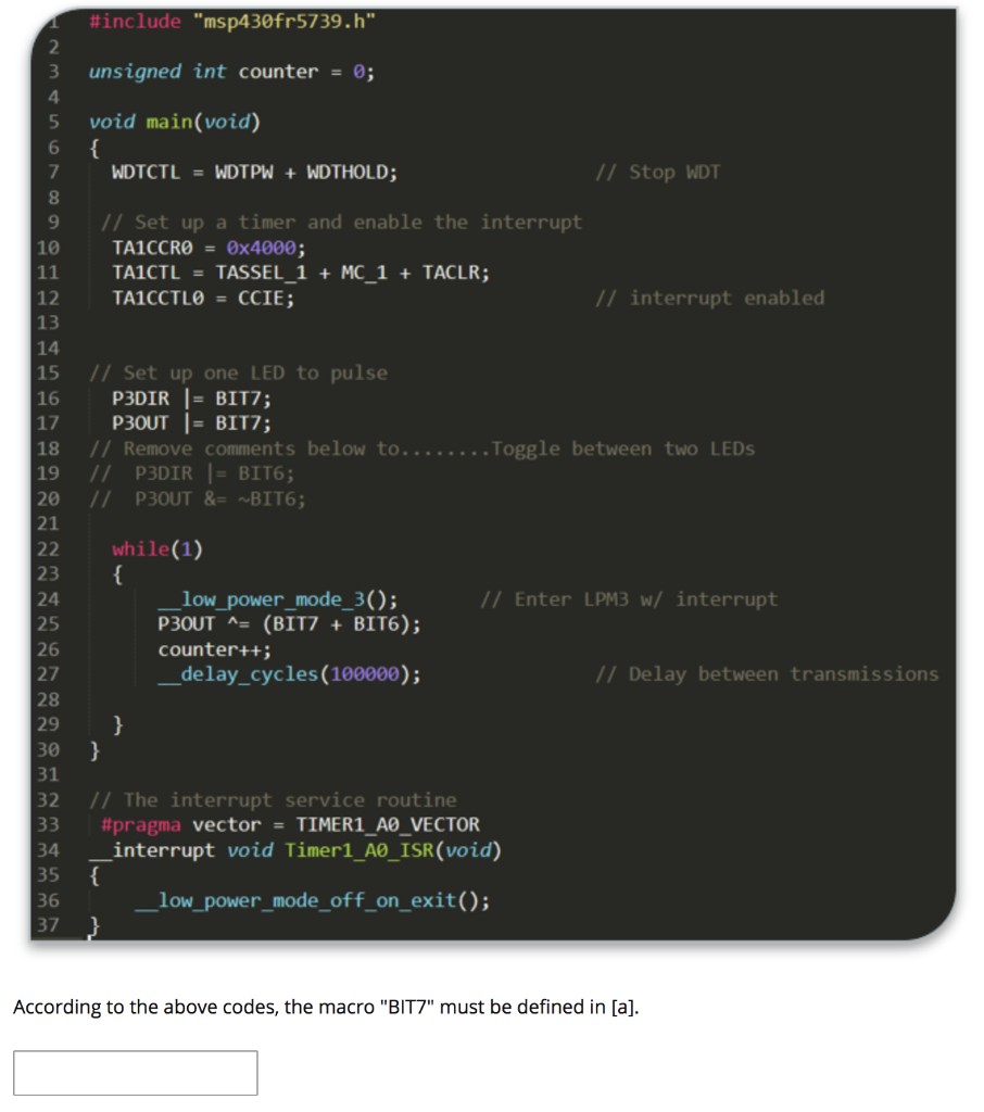 Solved #include "msp430fr5739.h" unsigned int counter = 0; 4 | Chegg.com