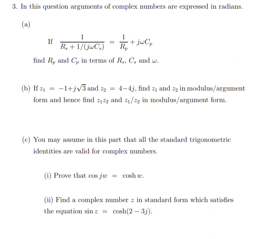 Solved 3. In this question arguments of complex numbers are | Chegg.com