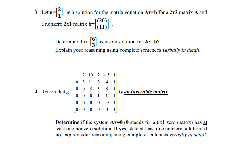 Solved a solution for the matrix equation Ax=b for a 2x2 | Chegg.com