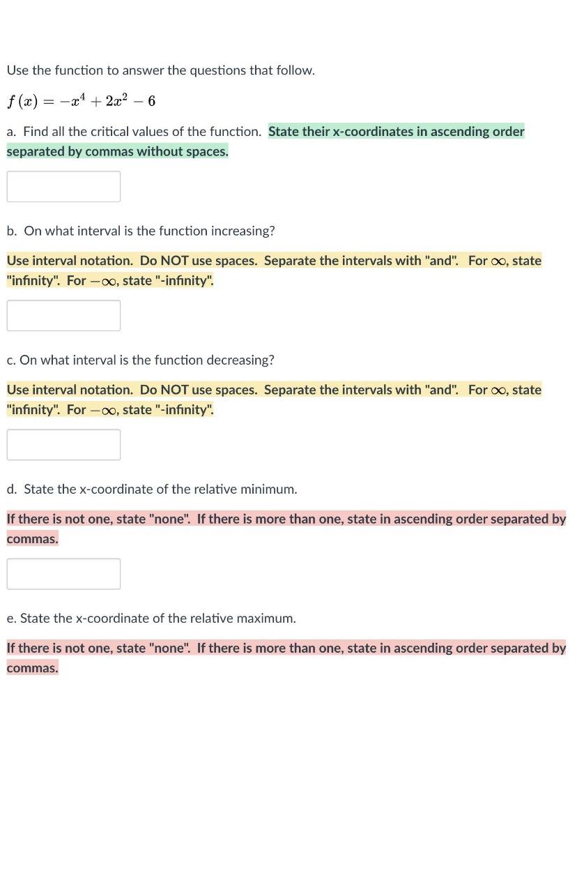 Solved Use the function to answer the questions that follow. | Chegg.com