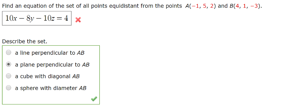 Solved Find an equation of the set of all points equidistant | Chegg.com
