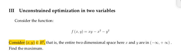 Solved III Unconstrained optimization in two variables | Chegg.com