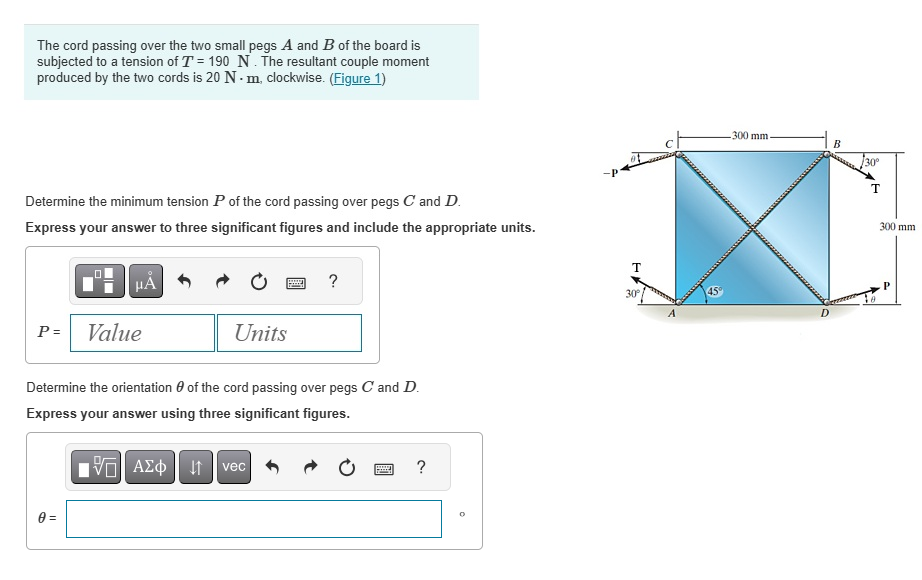 Solved The cord passing over the two small pegs \( ﻿A \) | Chegg.com