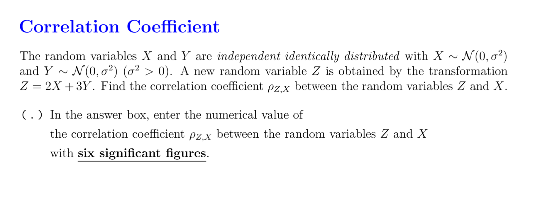 Solved Correlation Coefficient The random variables X and Y | Chegg.com