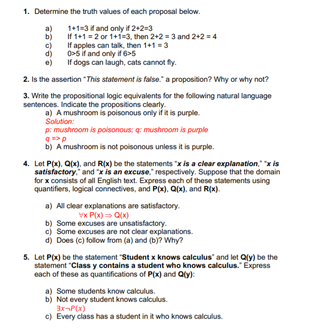 Solved 1. Determine the truth values of each proposal below. | Chegg.com