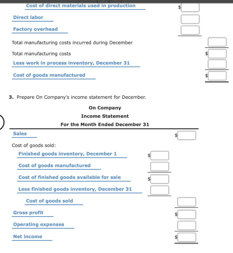 Solved Manufacturing Income Statement, Statement of Cost of | Chegg.com