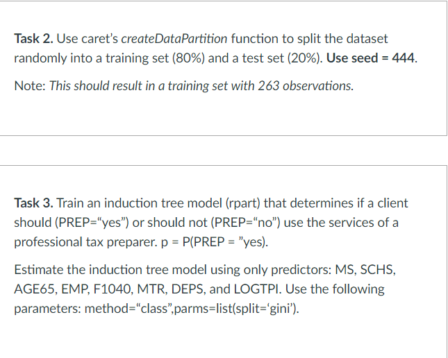 Solved Data - Use the file Tax Prep.csv ↓ provided - the | Chegg.com
