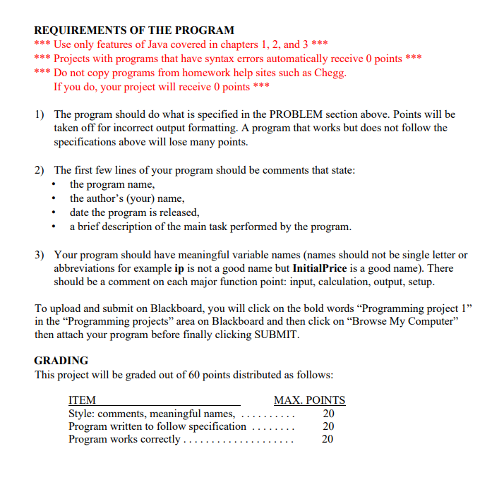 Solved INF 120 ELEMENTARY PROGRAMMING Programming project #1 | Chegg.com
