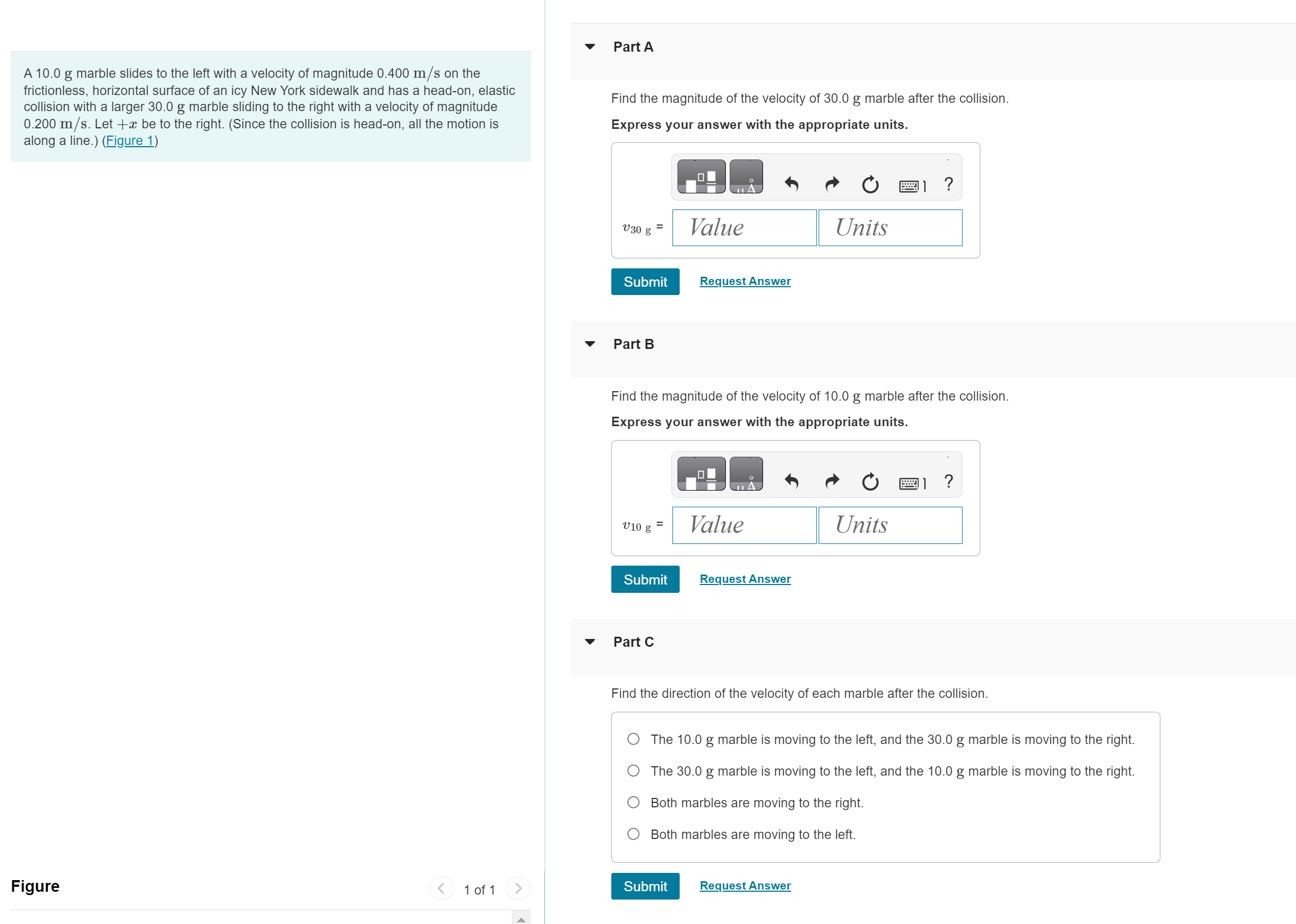 Solved A 10.0g ﻿marble slides to the left with a velocity of | Chegg.com