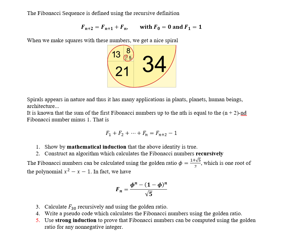Solved The Fibonacci Sequence is defined using the recursive | Chegg.com