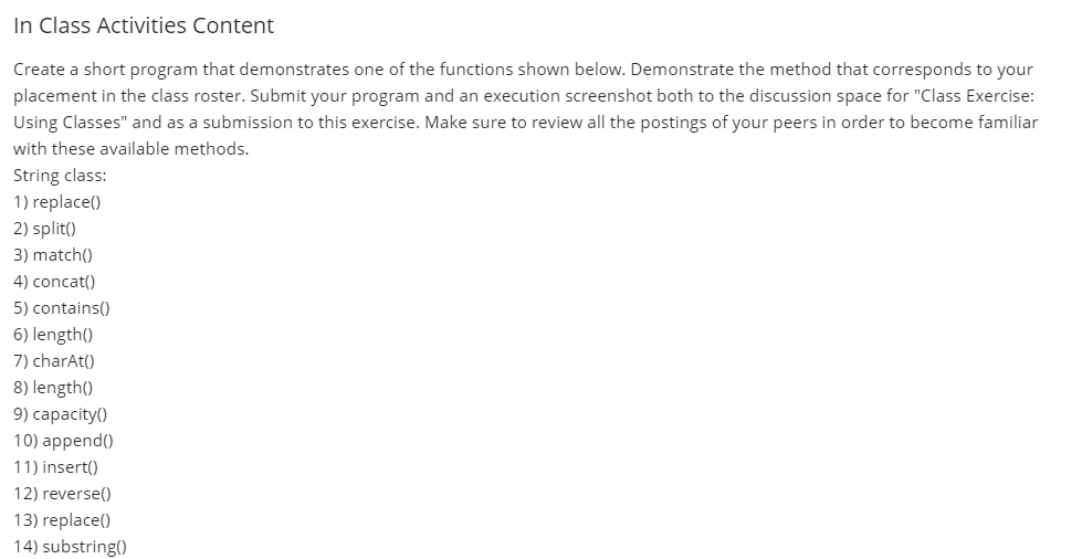 Solved In Class Activities Content Create a short program | Chegg.com