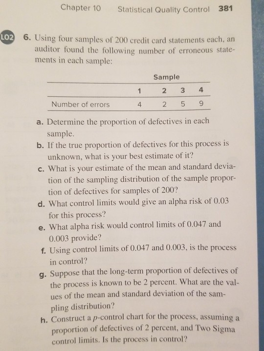 Solved Chapter 10 Statistical Quality Control 381 LO2 6. | Chegg.com