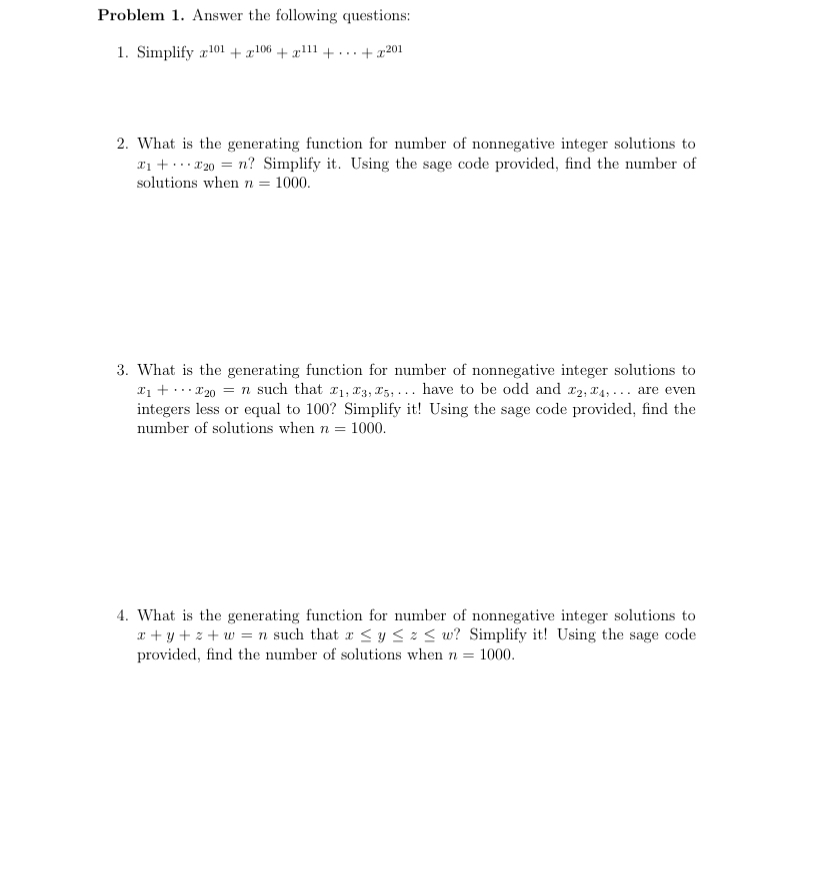 Solved Problem 1. Answer the following questions: 1. | Chegg.com