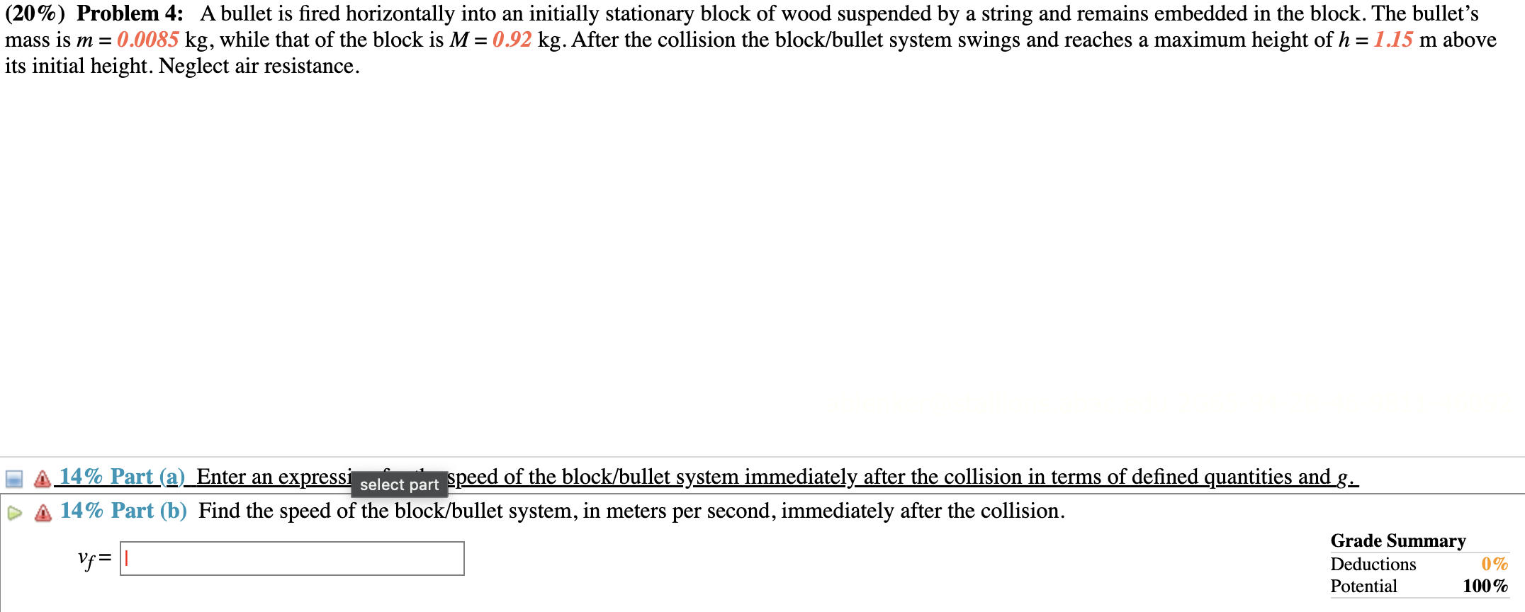 Solved (20\%) Problem 4: A bullet is fired horizontally into | Chegg.com