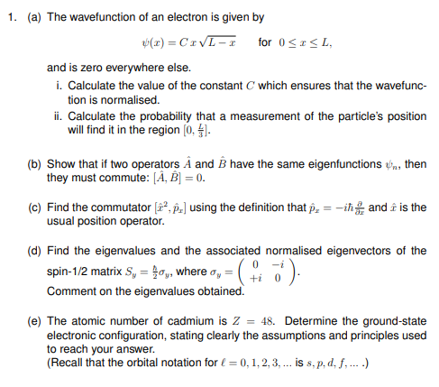Solved (a) ﻿The wavefunction of an electron is given | Chegg.com