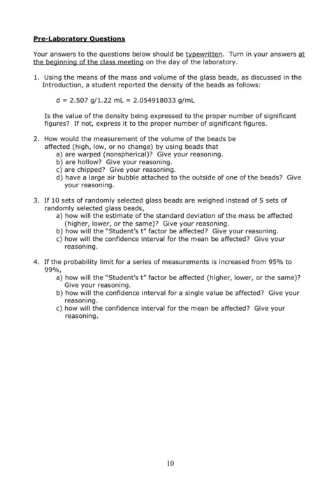 Solved Pre-Laboratory Questions Your answers to the | Chegg.com