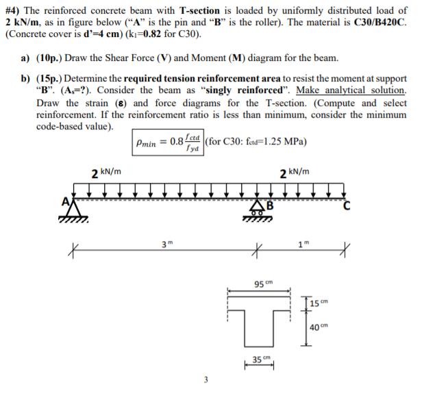 Solved #4) The reinforced concrete beam with T-section is | Chegg.com