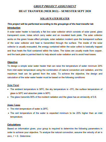 GROUP PROJECT ASSIGNMENT HEAT TRANSFER (MEB 3013) - | Chegg.com