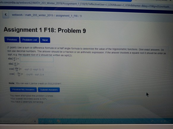 Solved rk.concordia.ca/webwork2/MATH 203 Winter 2019/Assignm | Chegg.com