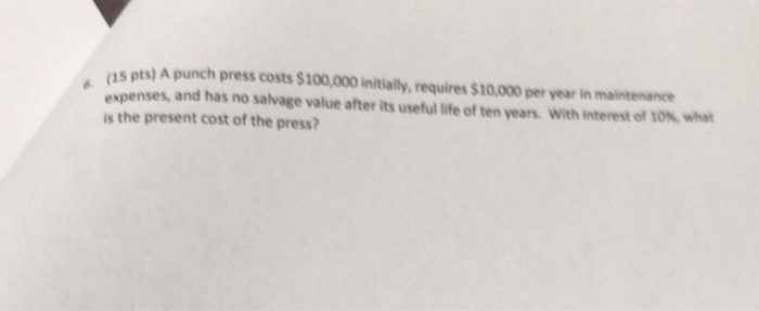Solved (1s pts) A punch press costs S100,000 initially, | Chegg.com