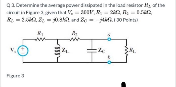 Solved Q3. Determine the average power dissipated in the | Chegg.com