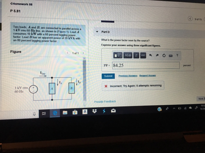 Solved P 5.81 Two loads, A and B, are connected in parallel | Chegg.com